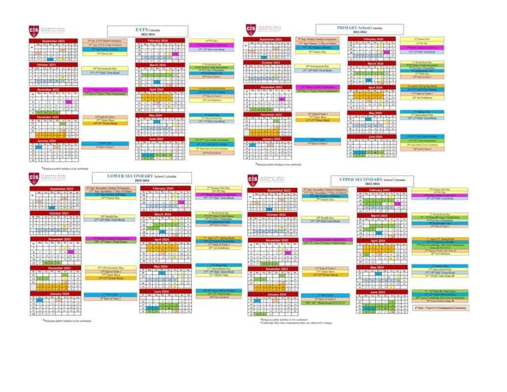 Academic Calendars 2023-2024 - CIS Tunis